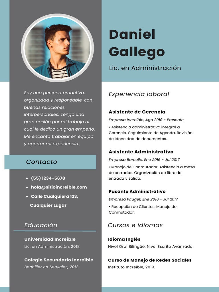 Curriculum Licenciado En Administracion Vitae Con Foto De Hombre