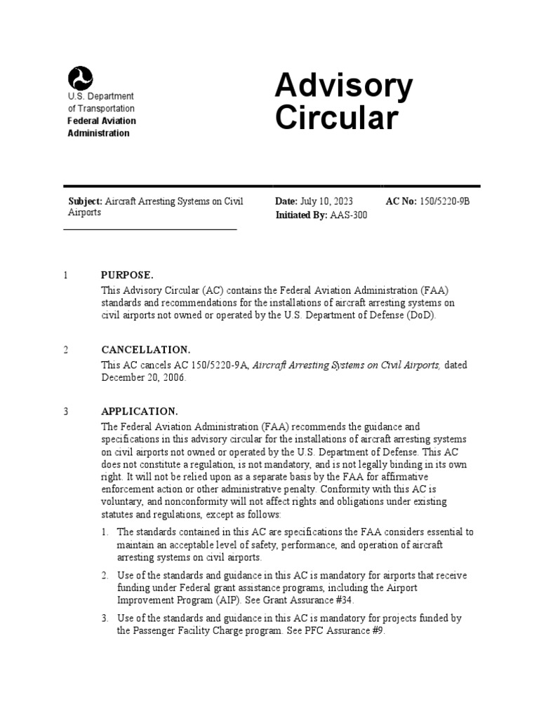 AC 150 5220 9B Aircraft Arresting System | PDF | Runway | Airport