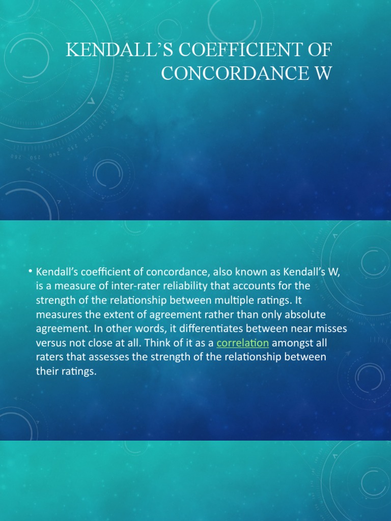 Kendall's Coefficient of Concordance W | PDF | Probability And ... Kendall's Coefficient of Concordance W | PDF | Probability And ...