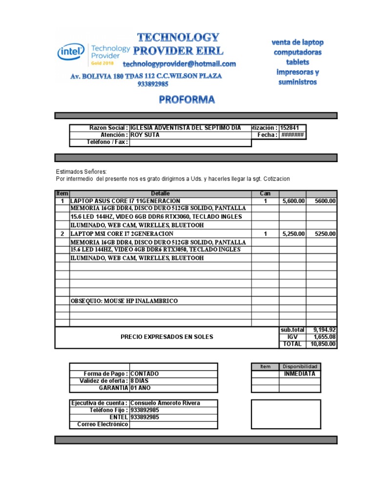 Proformas Laptop | PDF