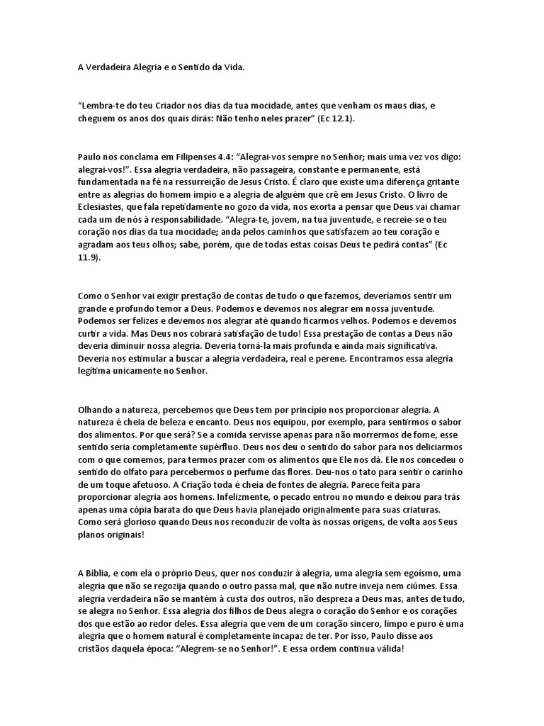 A Verdadeira Alegria e o Sentido Da Vida | PDF | Jesus | Fé