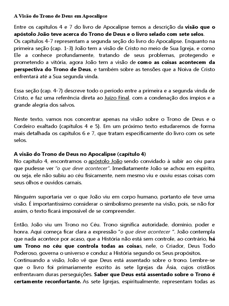 A Visão Do Trono De Deus Em Apocalipse Pdf Livro Do Apocalipse Deus
