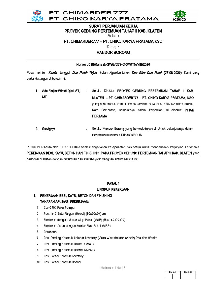 Contoh SPK Mandor Proyek Gedung | PDF