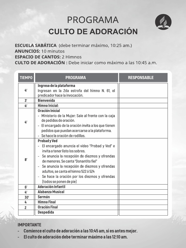Programa Culto de Adoración | PDF