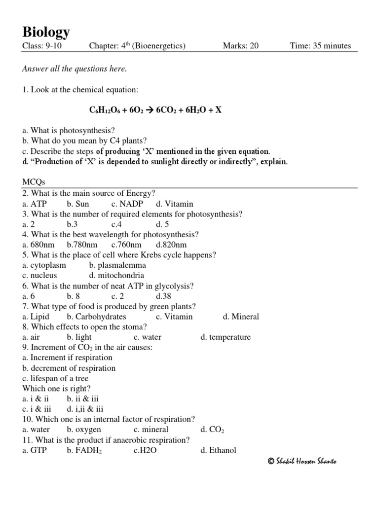 Class 9-10 Biology Question Paper For Bangladesh (English Medium) | PDF