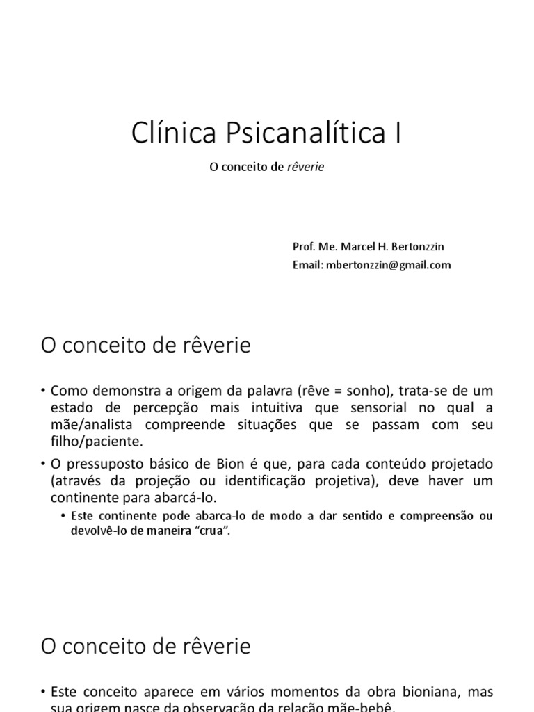 5.4 - BION O Conceito de Rêverie | PDF | Mente | Psicologia