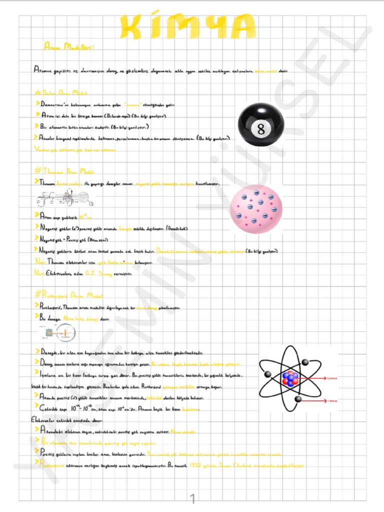 9.sinif Kimya Atom Modelleri Ders Notu | PDF