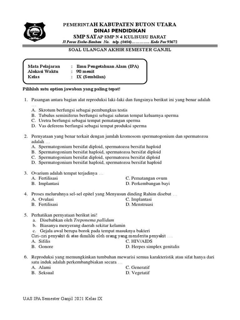 SOAL UAS IPA Kelas IX GANJIL 2021 | PDF