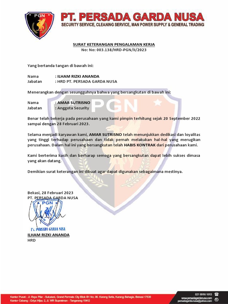 Paklaring - Amar Sutrisno | PDF | Bisnis