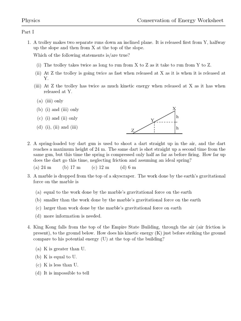 Conservation of Energy Worksheet | PDF | Potential Energy | Friction