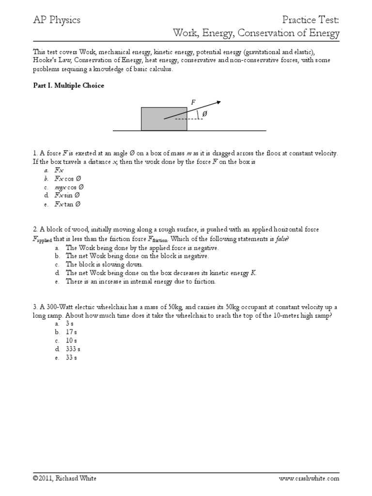 Conservation of Energy Problems Worksheet 3 | PDF | Force | Friction