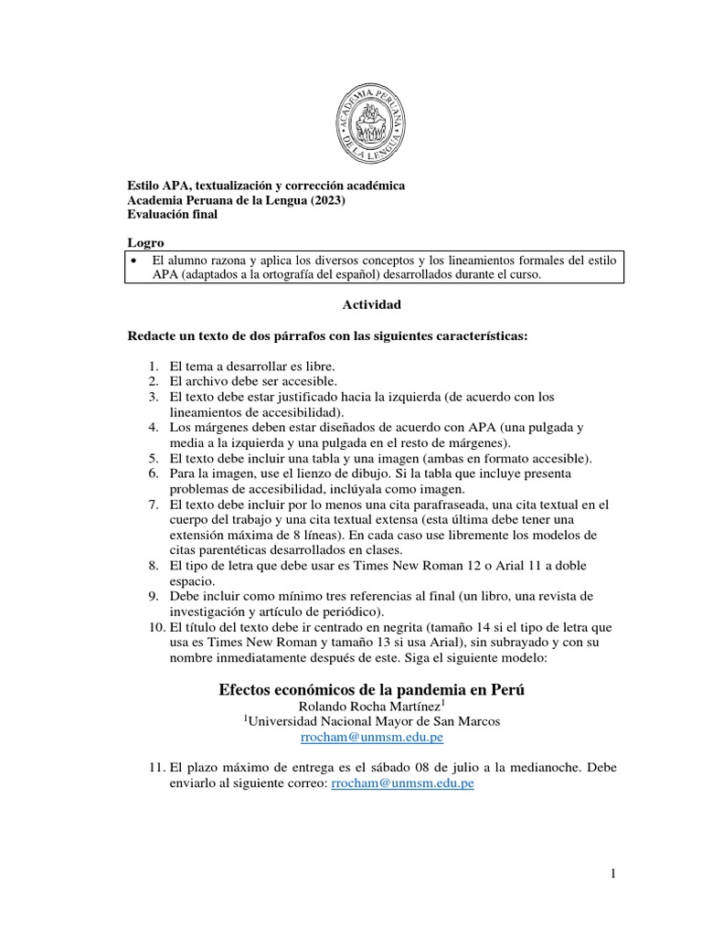 Taller de Estilo APA, Evaluación Final (2023) | PDF | Estilo apa