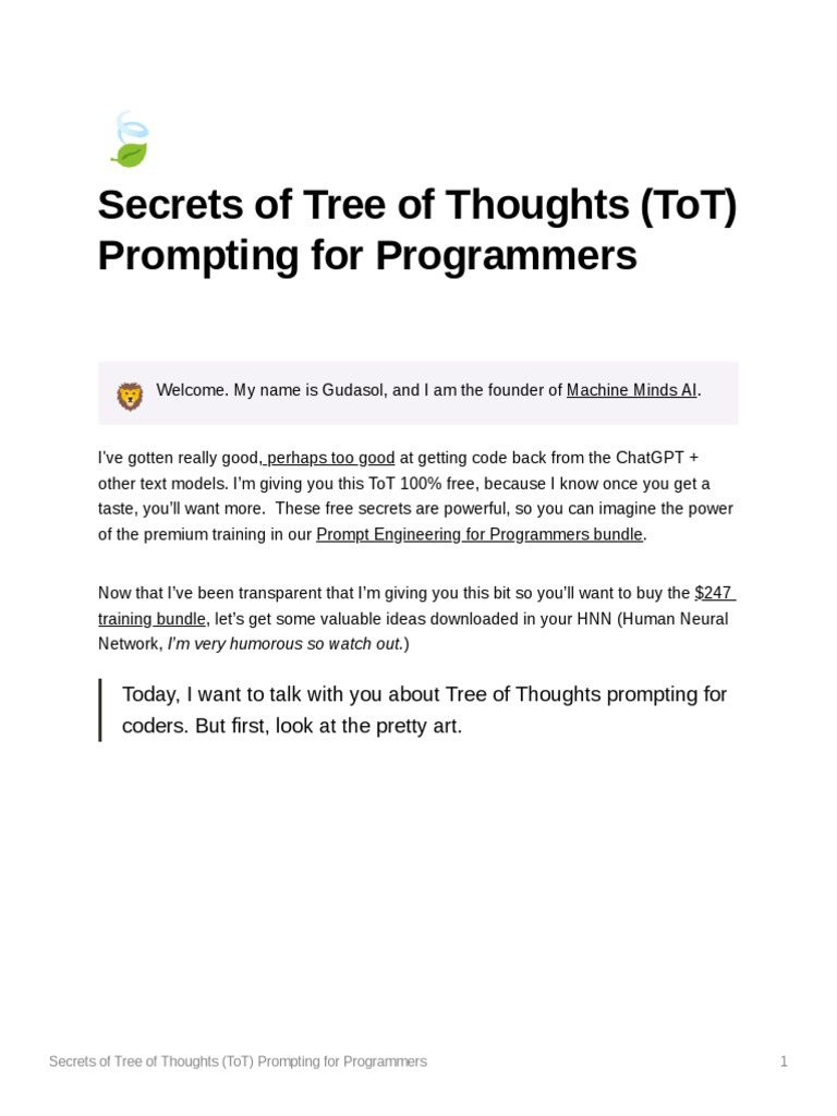 Secrets Of Tree Of Thoughts Tot Prompting For Programmers Pdf Thought Goal 0150