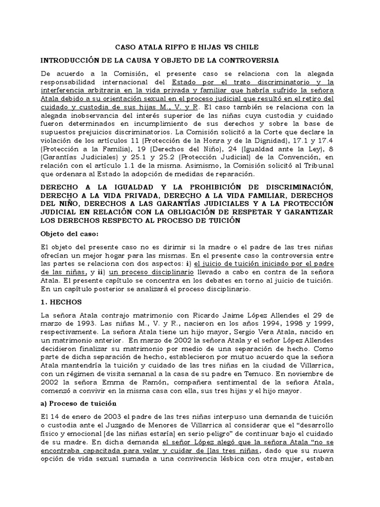 Puntos Importantes Caso Atala Riffo Vs Chile | PDF | Familia | Convenio ...