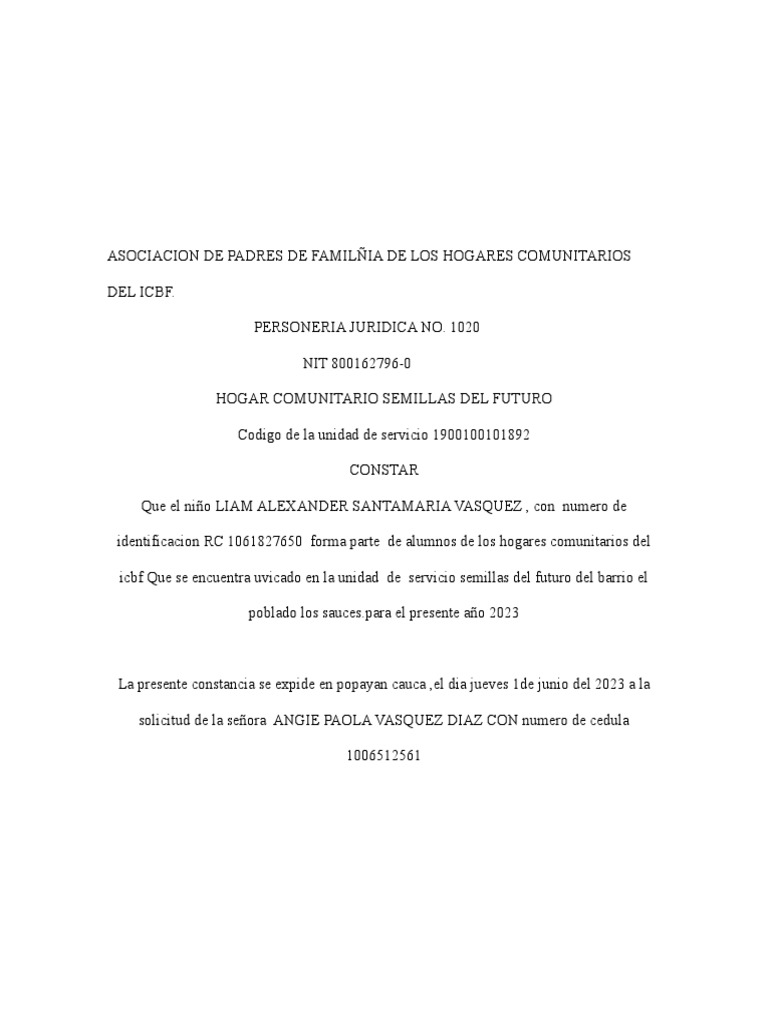 Constancia de Liam | PDF