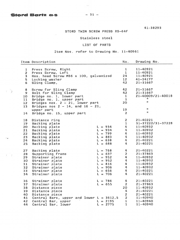 Press – Parts list | PDF