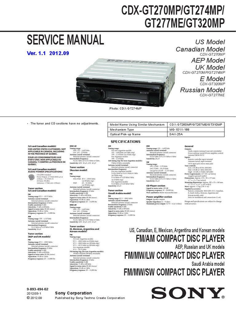 Sony Cdx-gt270mp Cdx-gt274mp Cdx-gt277mp Cdx-gt320mp SM | PDF ...