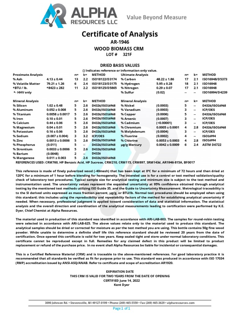 Certificate of Analysis: Value Beyond Measure | PDF | Uncertainty ...