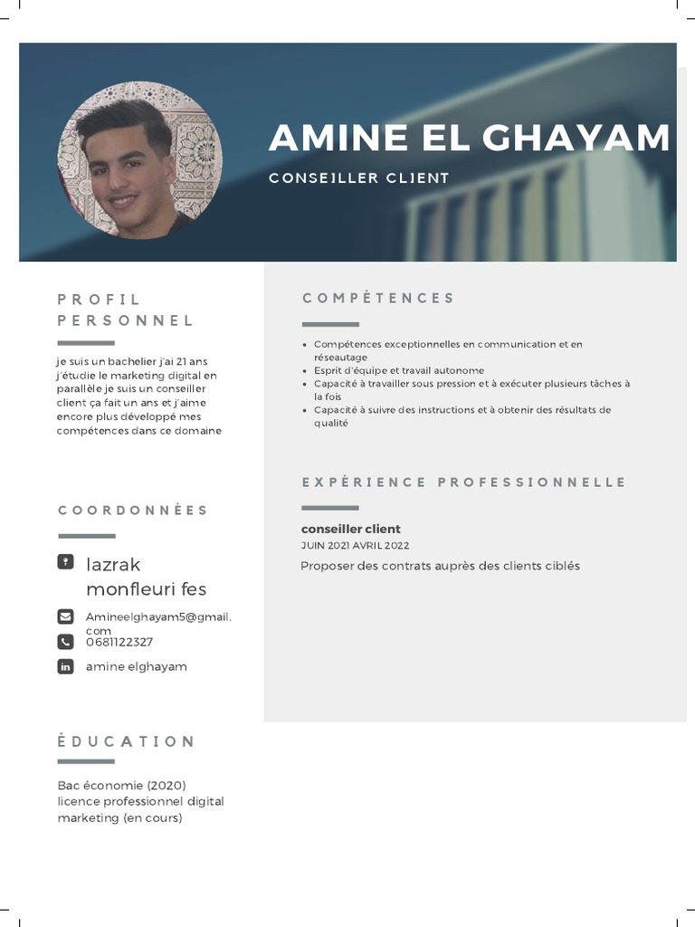 CV de Conseiller Client - Amine El Ghayam | PDF | Évolution de carrière