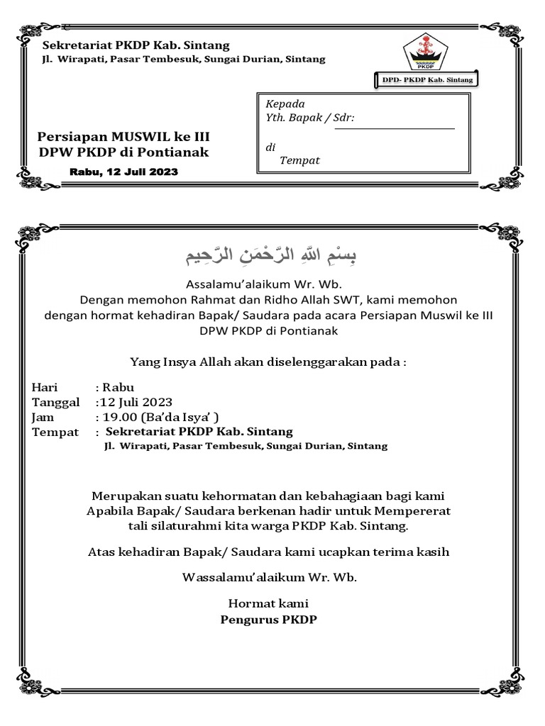 Undangan Persiapan Muswil PKDP - 071222 | PDF