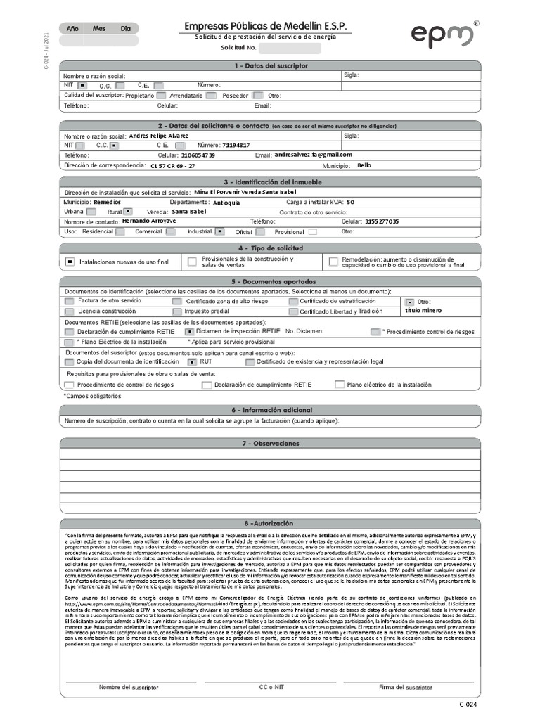 Formato C-024 Solicitud de Conexión | PDF | Teléfonos móviles