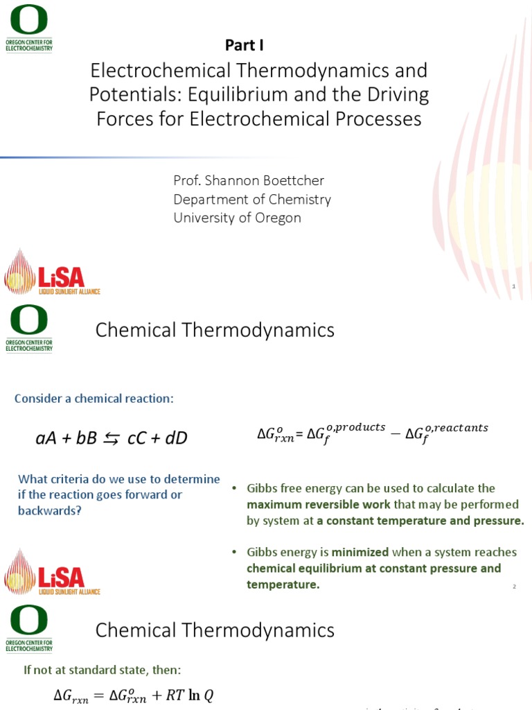 Electrochemical Thermodynamics and Potentials LiSA 101 Boettcher | PDF ...