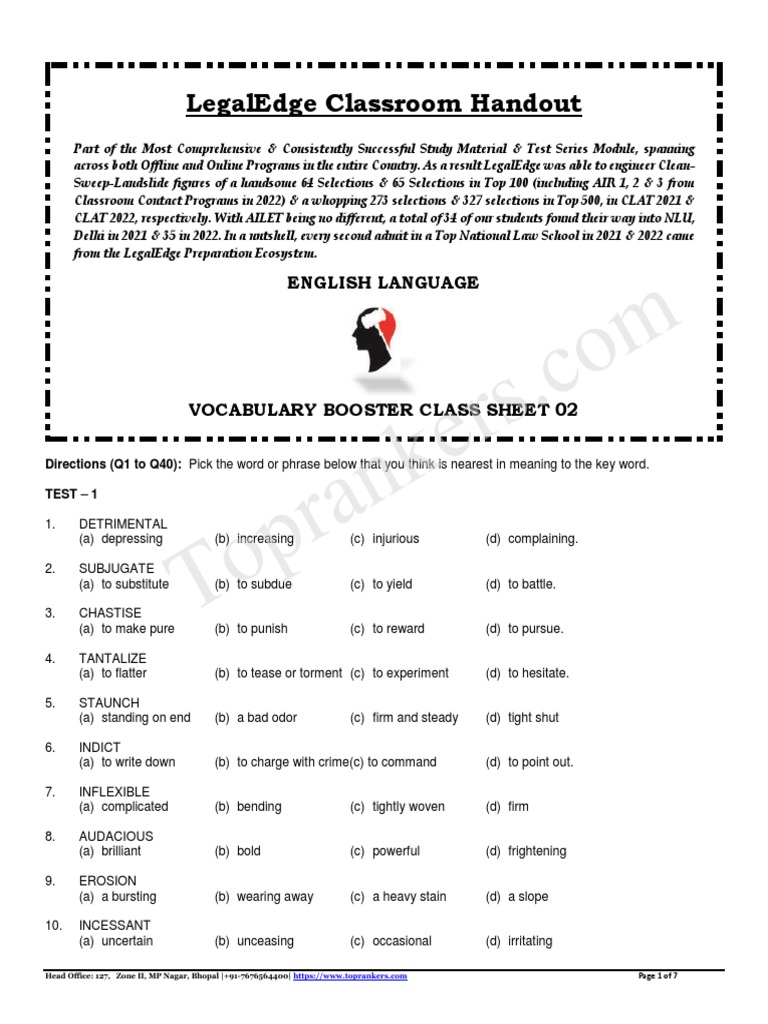 LSAT Vocabulary Booster Sheet 025292857 | PDF