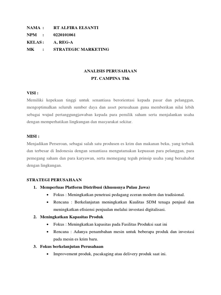 Analisis PT Campina Ice Cream Industry TBK | PDF