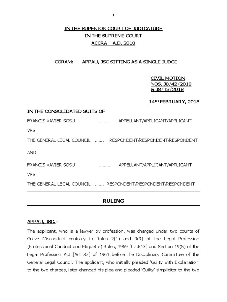Francis Xavier Sosu VRS The General Legal Council | PDF | Separation Of ...