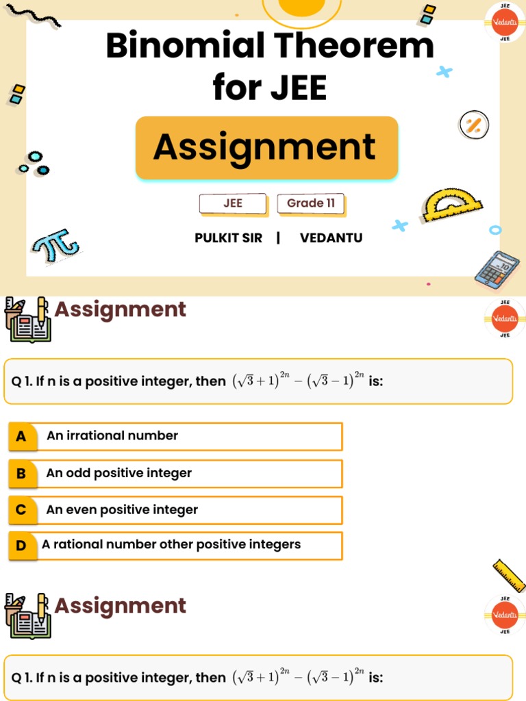 Binomial Theorem - Assignment For JEE | PDF | Numbers | Rational Number