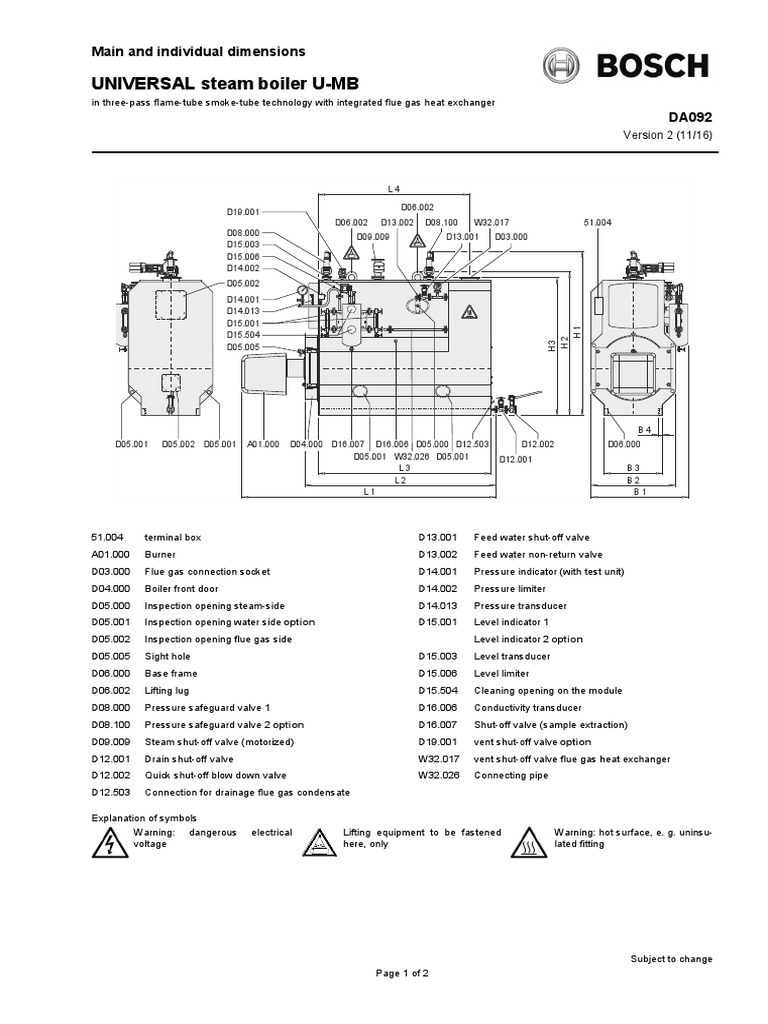 O348867v272 Main Dimensions U-MB DA092 | PDF | Boiler | Mechanical Engineering