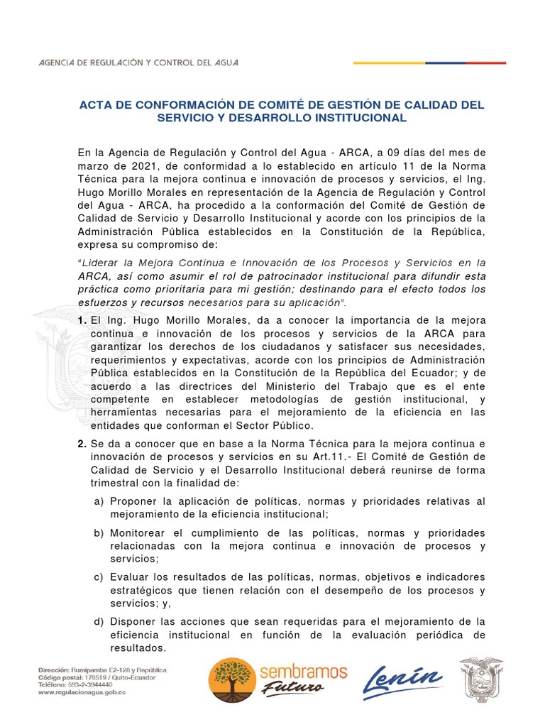 Acta de Conformación de Comité de Gestión de Calidad Del Servicio y ...