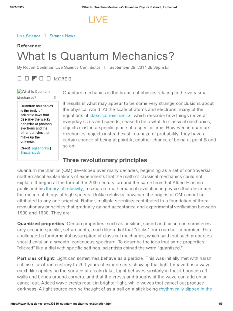 What Is Quantum Mechanics - Quantum Physics Defined, Explained | PDF ...