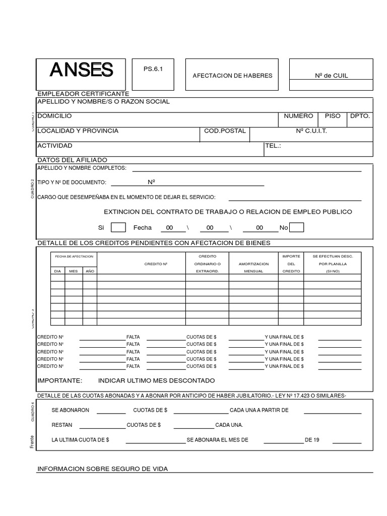 PS-61 - Formulario-Afectacion-Haberes | PDF