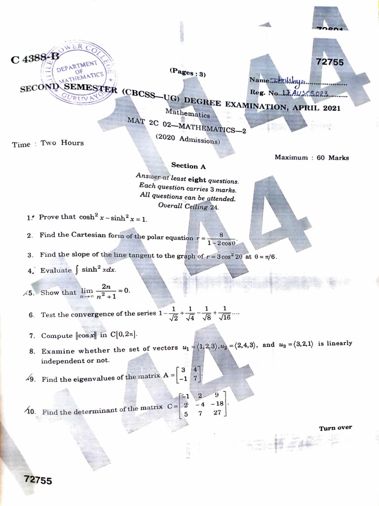Mathematics 2 (2021) | PDF | Eigenvalues And Eigenvectors | Matrix (Mathematics)