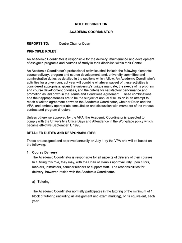 Academic Coordinator | PDF
