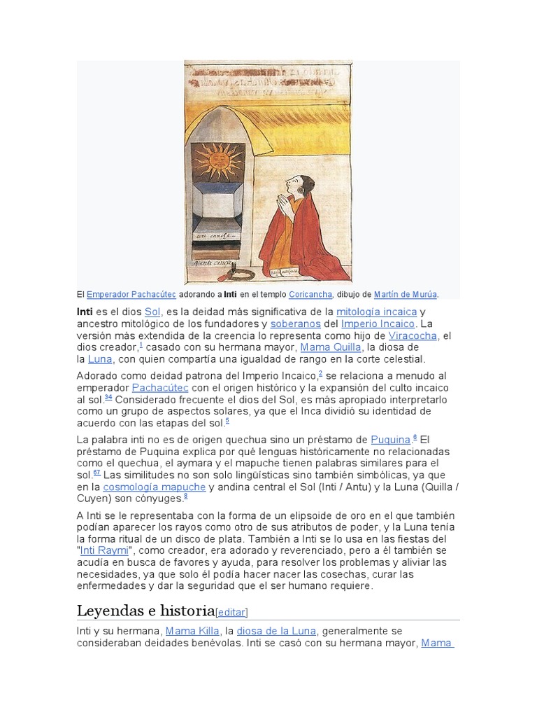 Inti: Dios del Sol en la Mitología Incaica | PDF