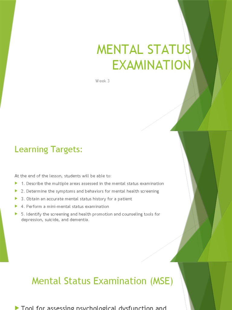Mental Status Examination Guide | PDF | Hallucination | Neuropsychology