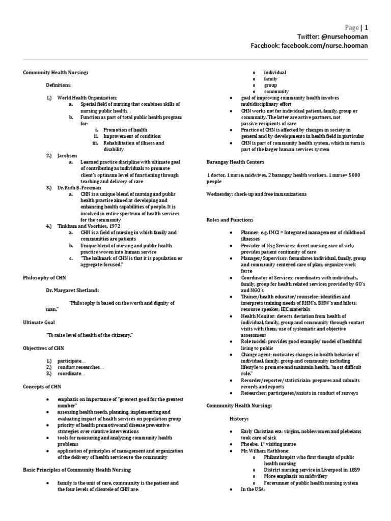 CHN Notes Summary | PDF | Health Promotion | Nursing