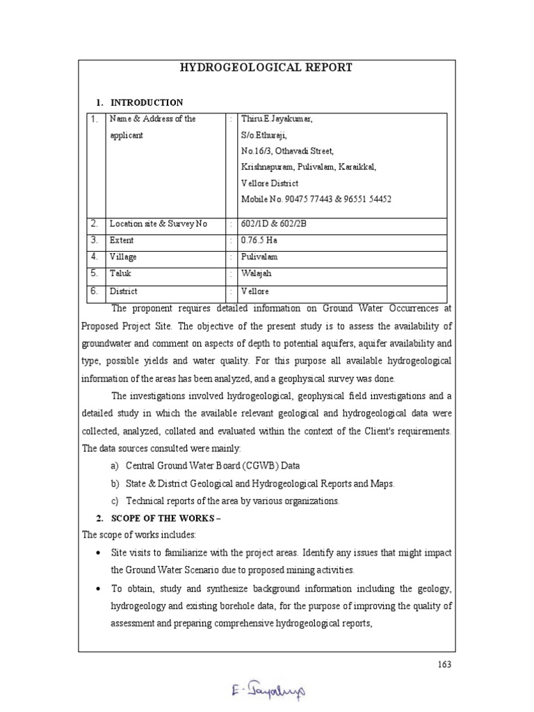 Typical Hydrogeological Survey Report | Download Free PDF ...