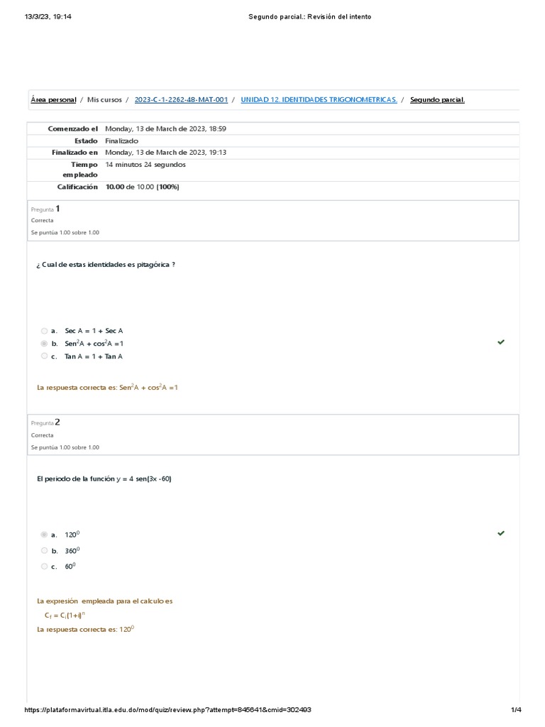Segundo Parcial. - Revisión Del Intento Precalculo | PDF | Notación | Geometría triangular