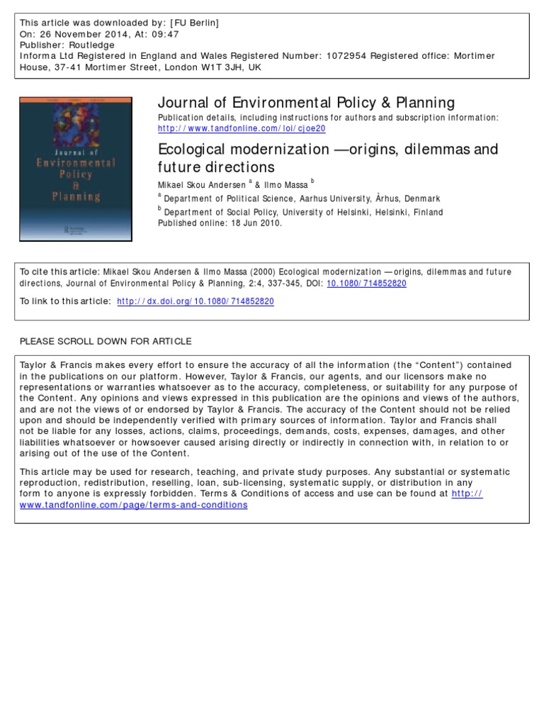 Ecological Modernization - Origins, Dilemmas and Future | PDF ...