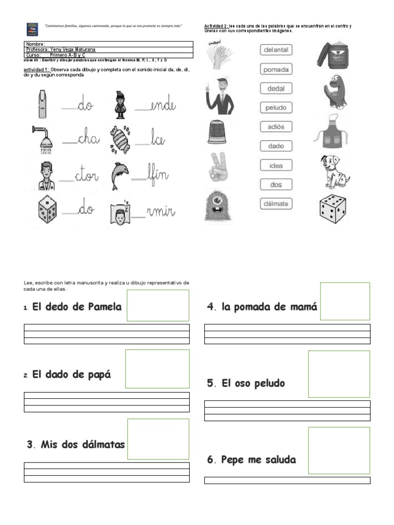 Clase 60 Escribir y Dibujar Palabras Que Contengan El Fonema M, P, L, S ...