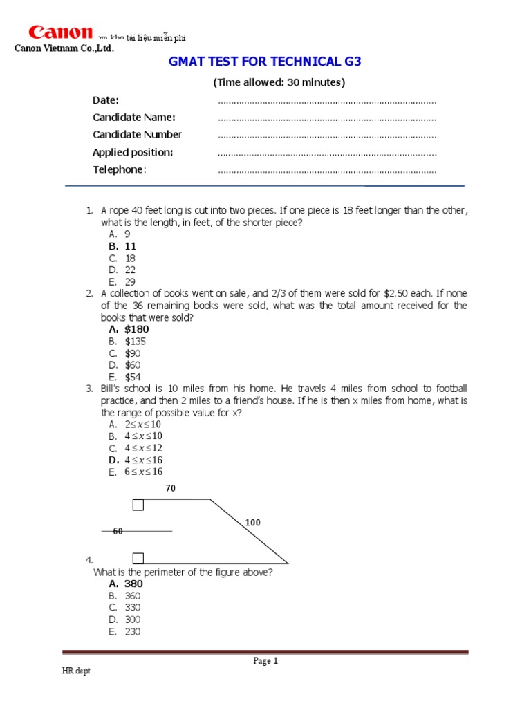 GMAT Technical Test Sample Questions | PDF