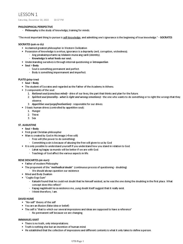 Uts Notes | PDF | Id | Unconscious Mind