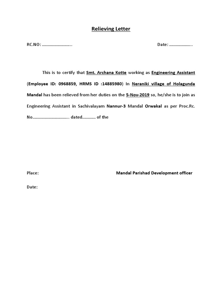 Relieving Letter | PDF | Government Of India | Government