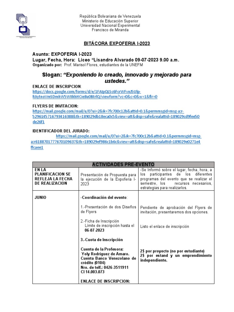 Bitacora Expoferia I-2023 | PDF