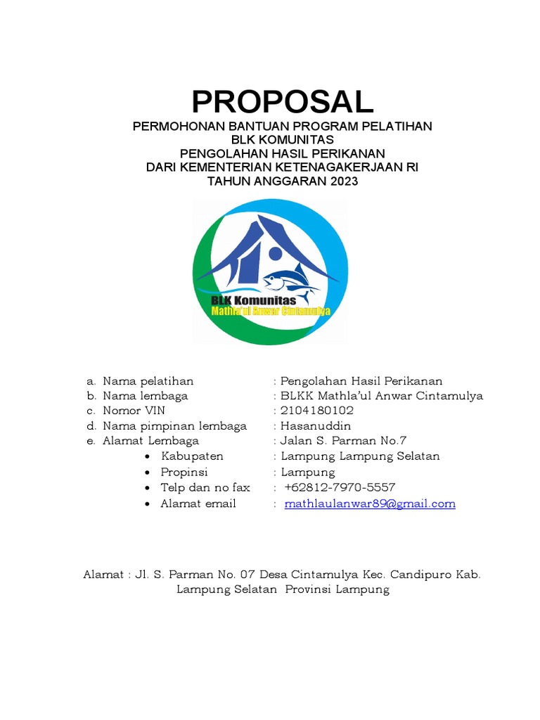 Proposal Bantuan Pelatihan BLK | PDF