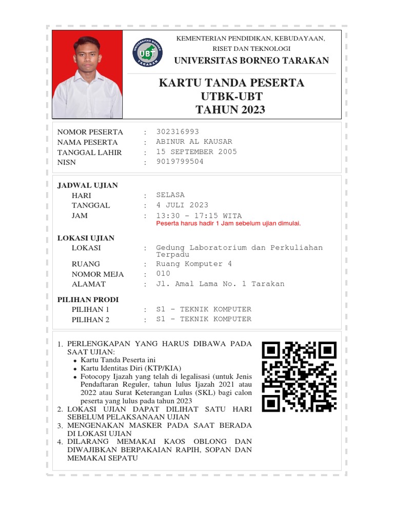 Kartu Tanda Peserta SMUBT | PDF