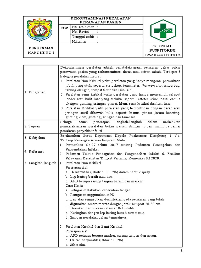 Sop Dekontaminasi Peralatan Perawatan Pasien | PDF